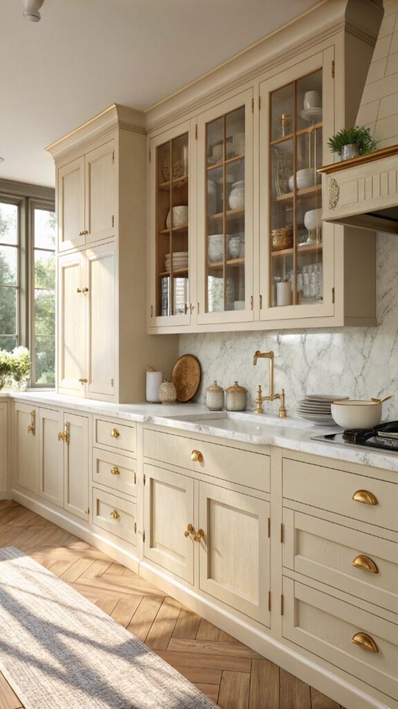 15 Cozy Kitchen Ideas with Antique Cream Cabinets and Warm Details ...